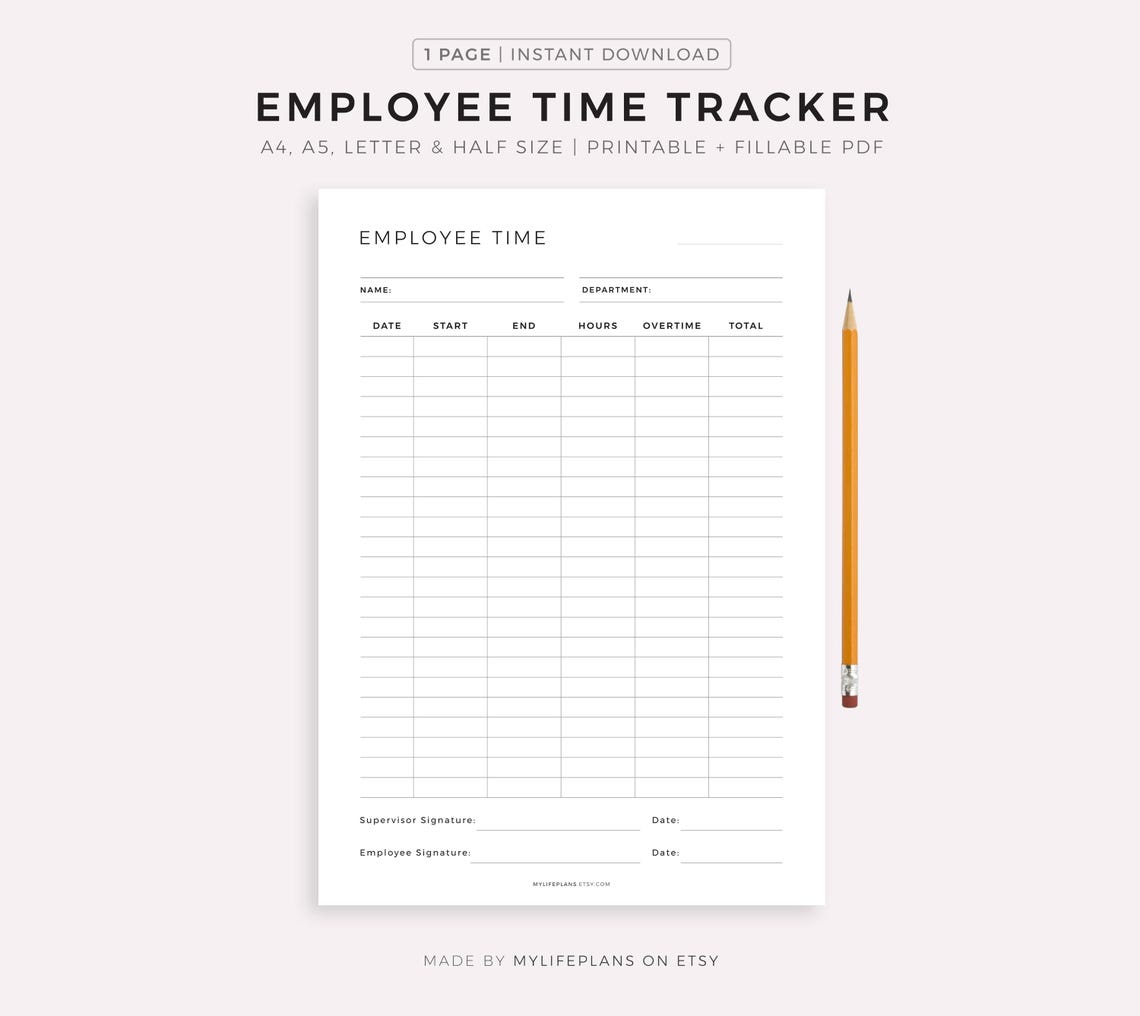 Employee Time Tracker Printable, Working Hours Tracker, Work Time Log ...
