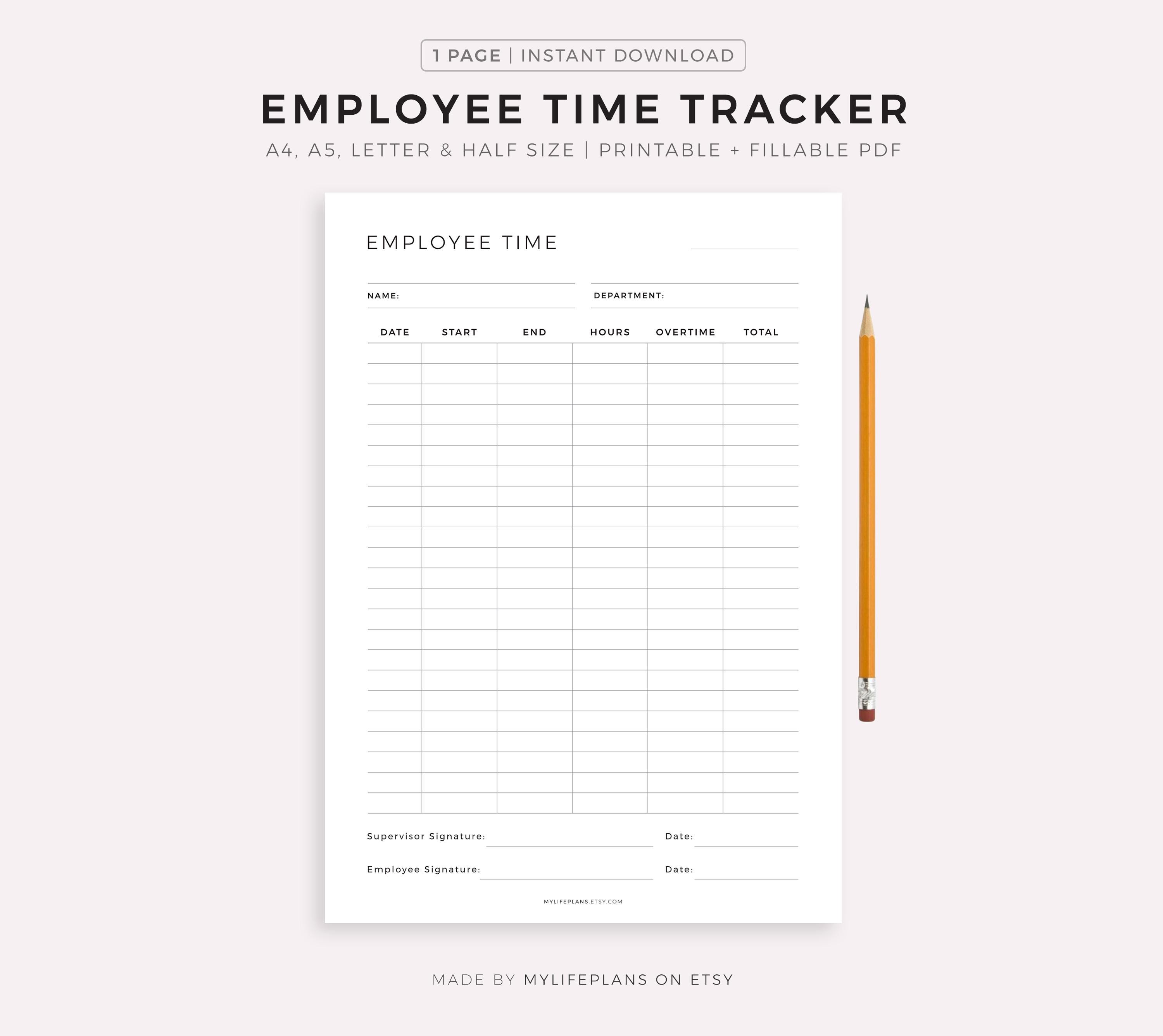 Employee Time Tracker Printable, Working Hours Tracker, Work Time Log ...