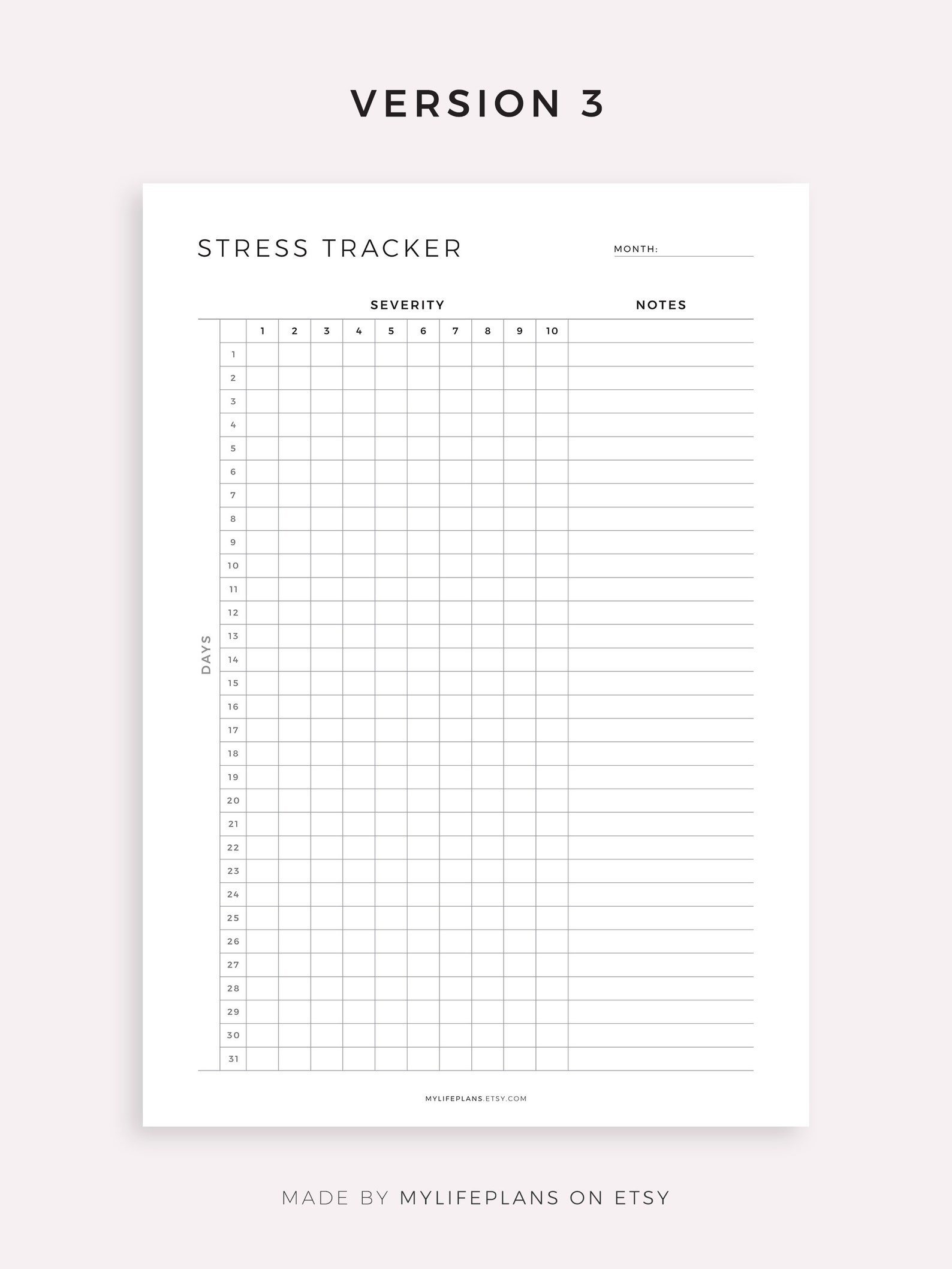Monthly Stress Tracker Printable Template, Track Daily Stress Levels ...