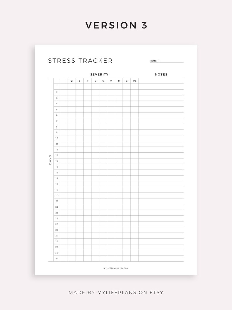 Monthly Stress Tracker Printable Template Track Daily Stress - Etsy UK