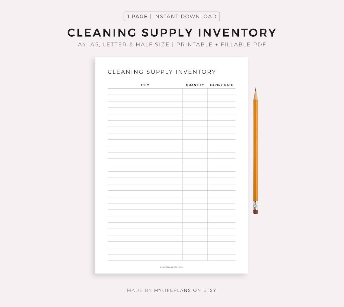Printable Cleaning Supply Inventory Tracker for Home or Work - Sponges ...