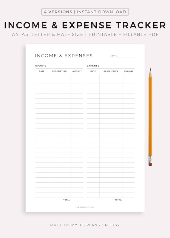 Income & Expense Tracker on One Page Financial Planner - Etsy
