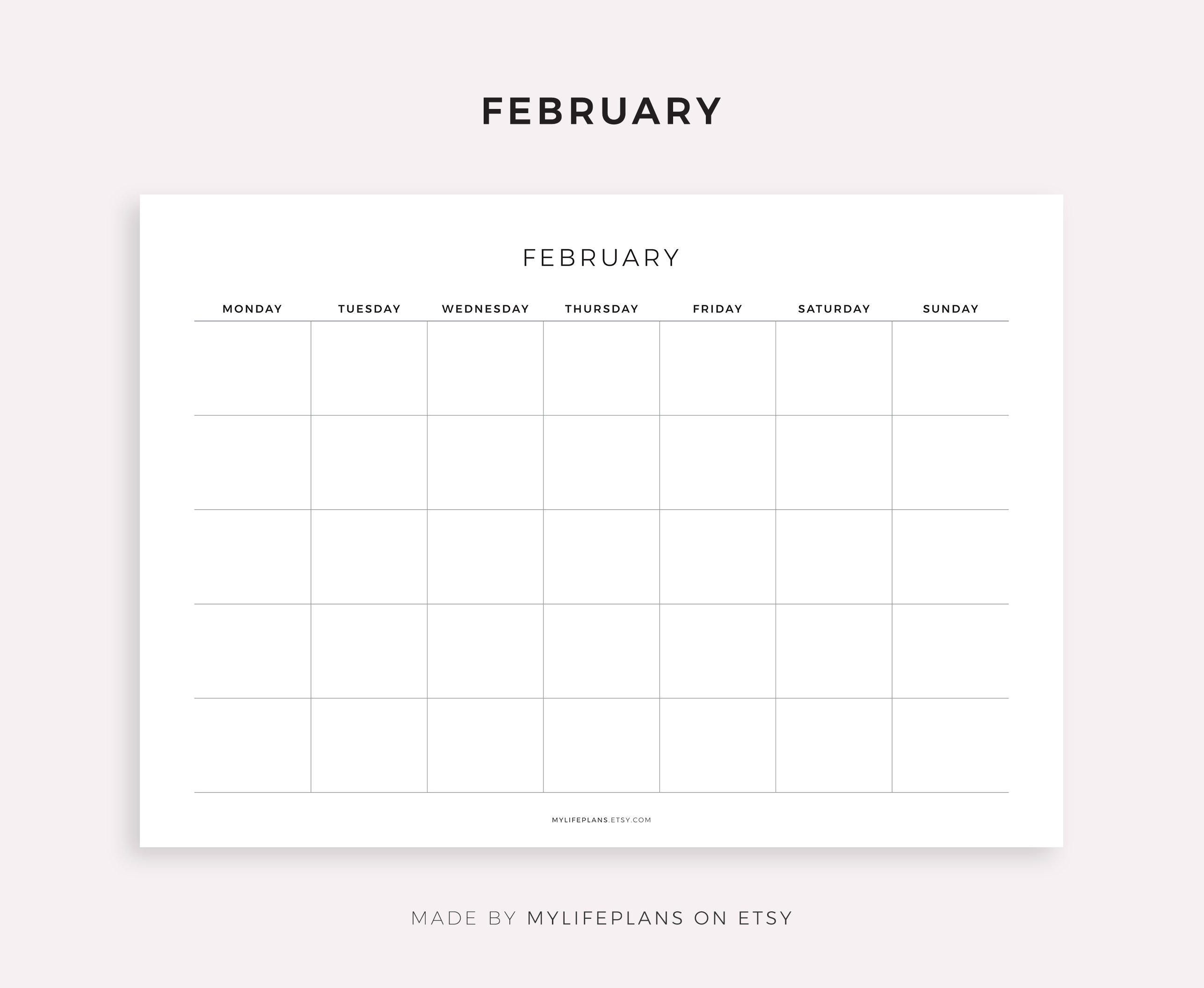 Undated Monthly Calendar Printable Landscape Minimalist | Etsy