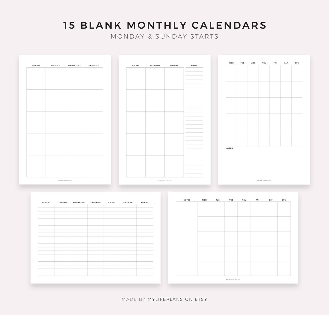 Blank Calendar Inserts Bundle Printable A4/a5/letter/half | Etsy