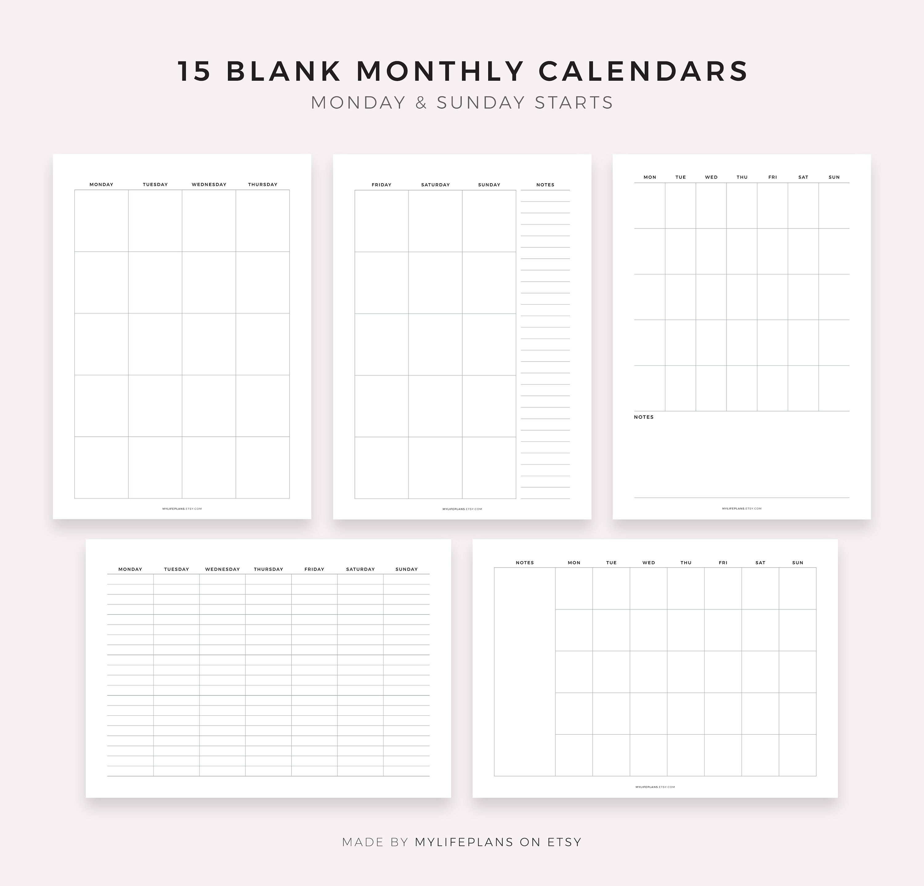 Blank Calendar Inserts Bundle Printable A4/a5/letter/half | Etsy