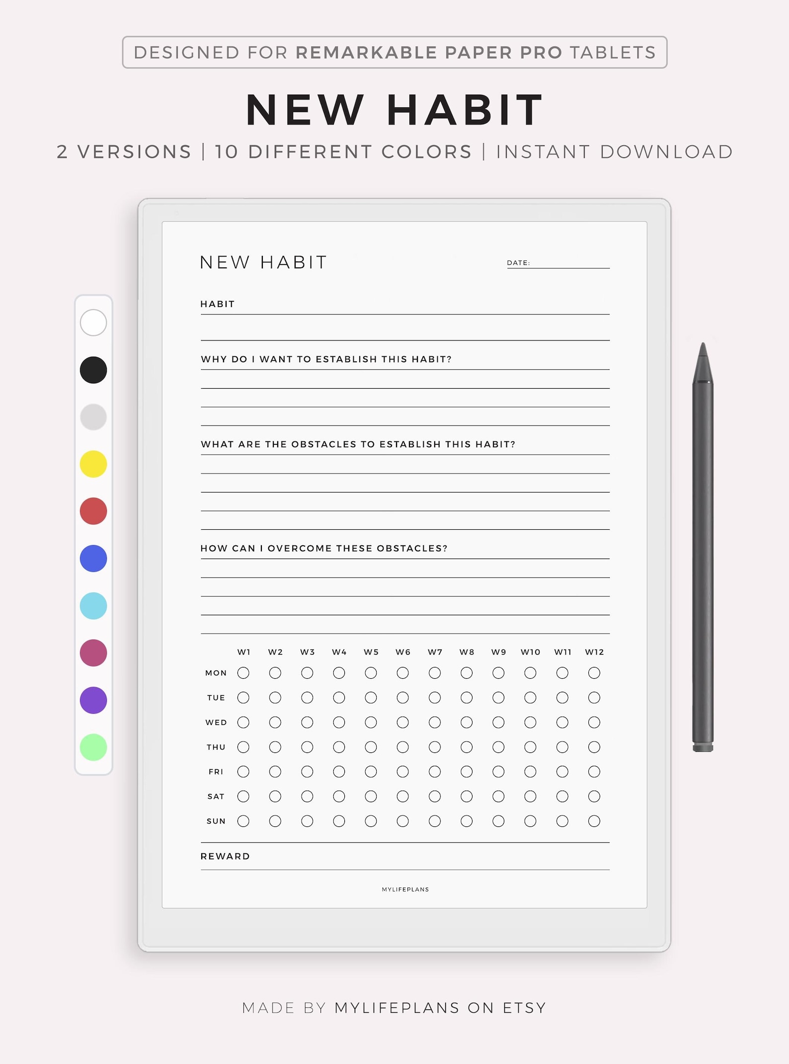 Build a New Habit Planner for Remarkable Paper Pro, 12 Week Habit ...