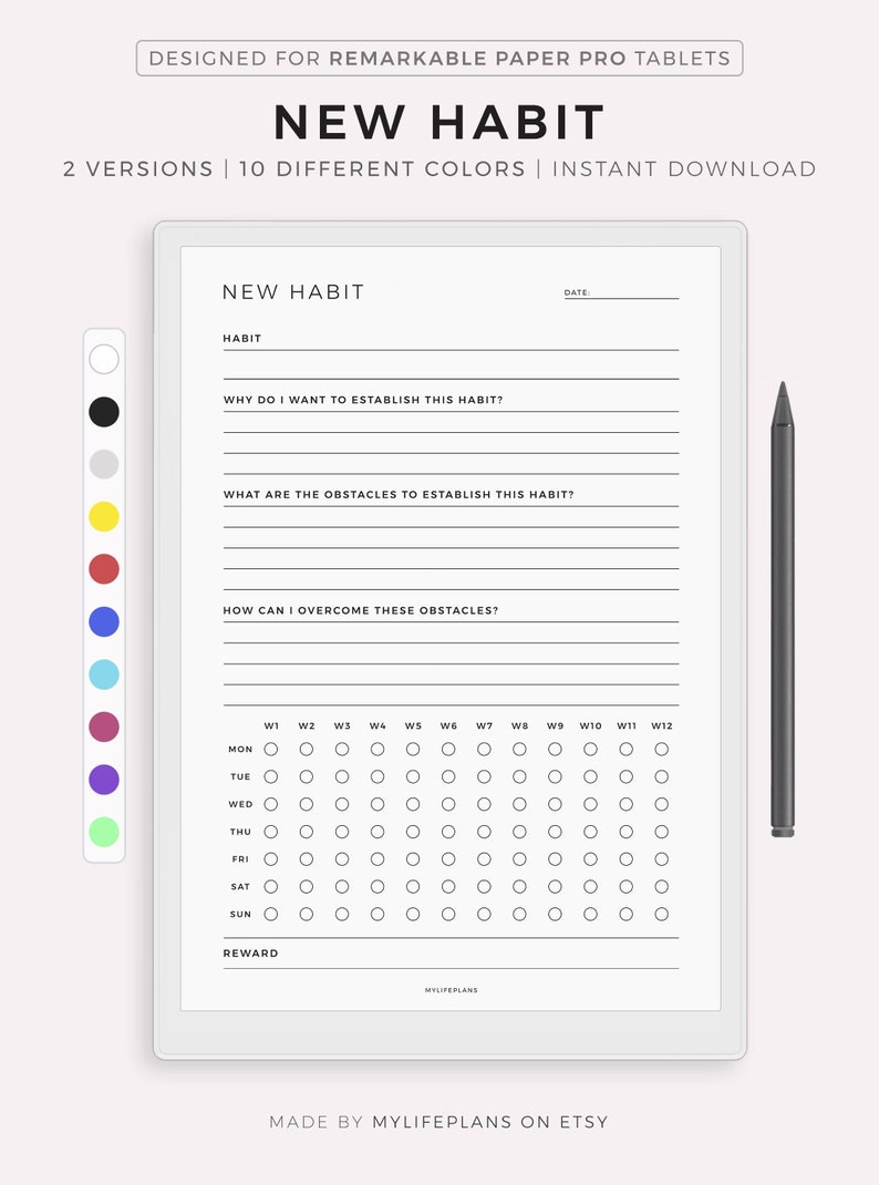 Build a New Habit Planner for Remarkable Paper Pro, 12 Week Habit ...
