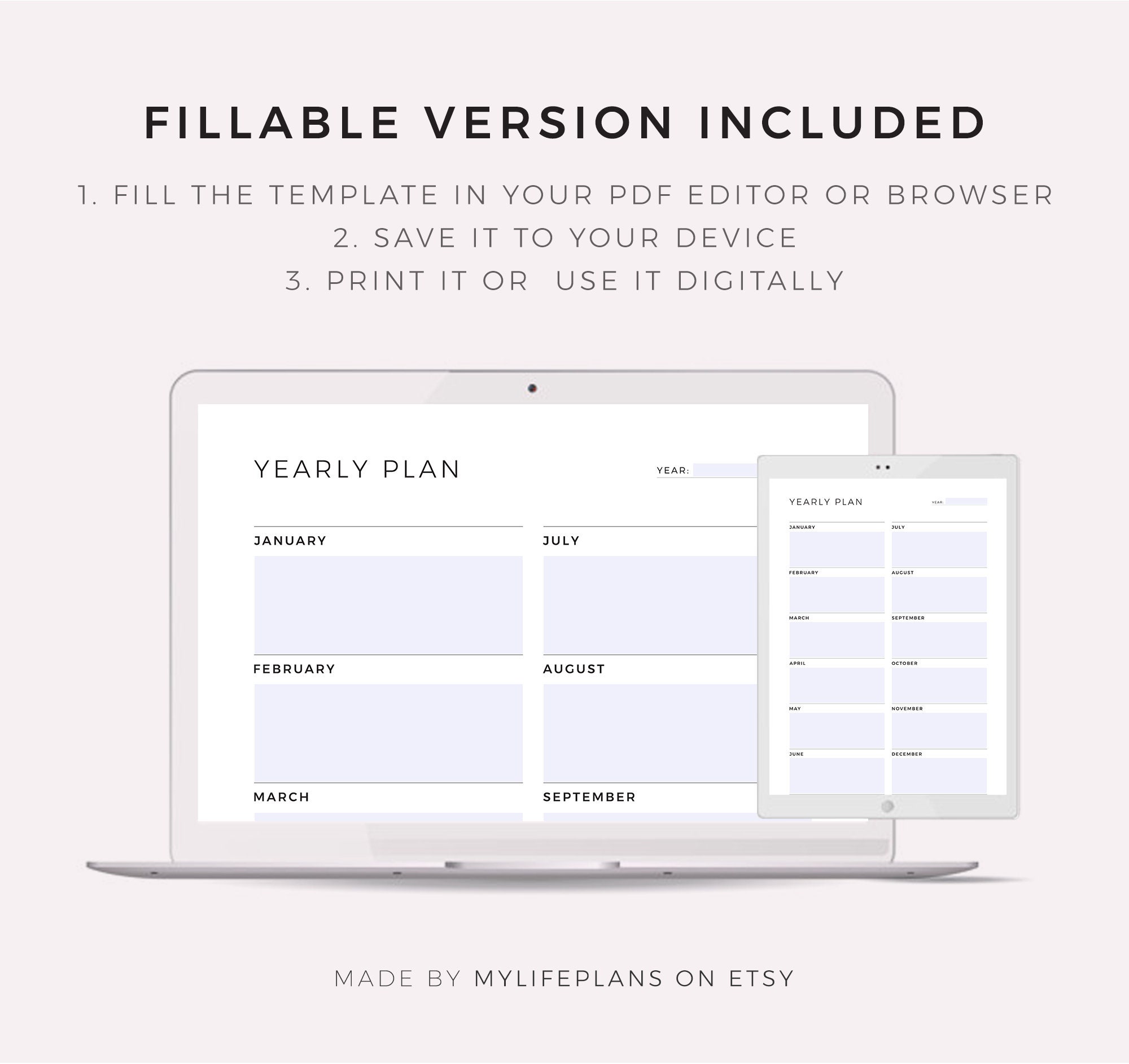 Minimalist Yearly Planner on One Page Year at a Glance - Etsy