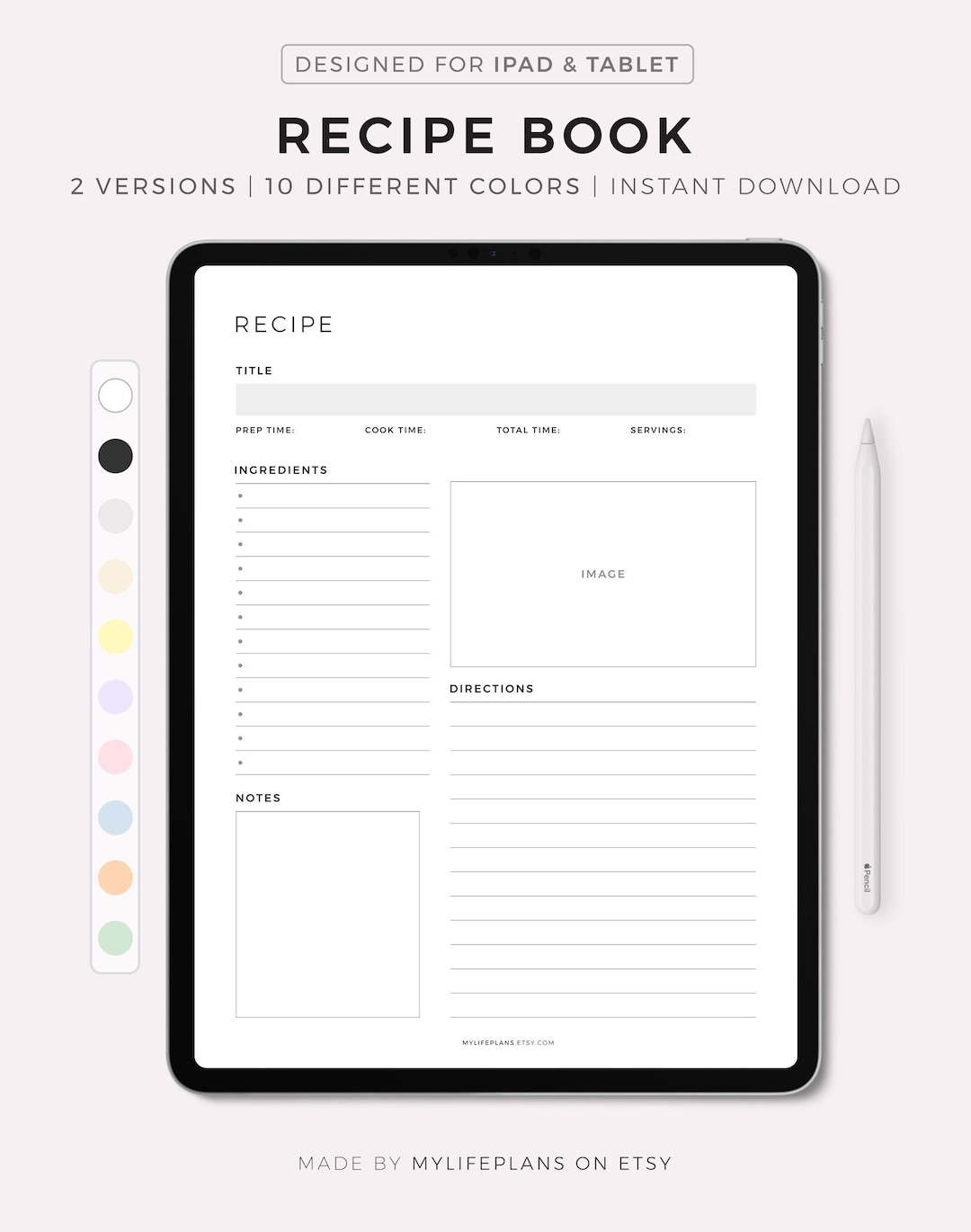 Digital Recipe Book Template, Blank Recipe Page, Cook Book Journal ...