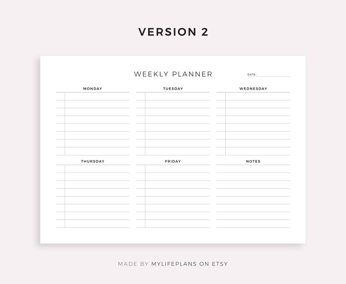 Five Day Weekly Planner Printable to Do List Weekly Schedule - Etsy