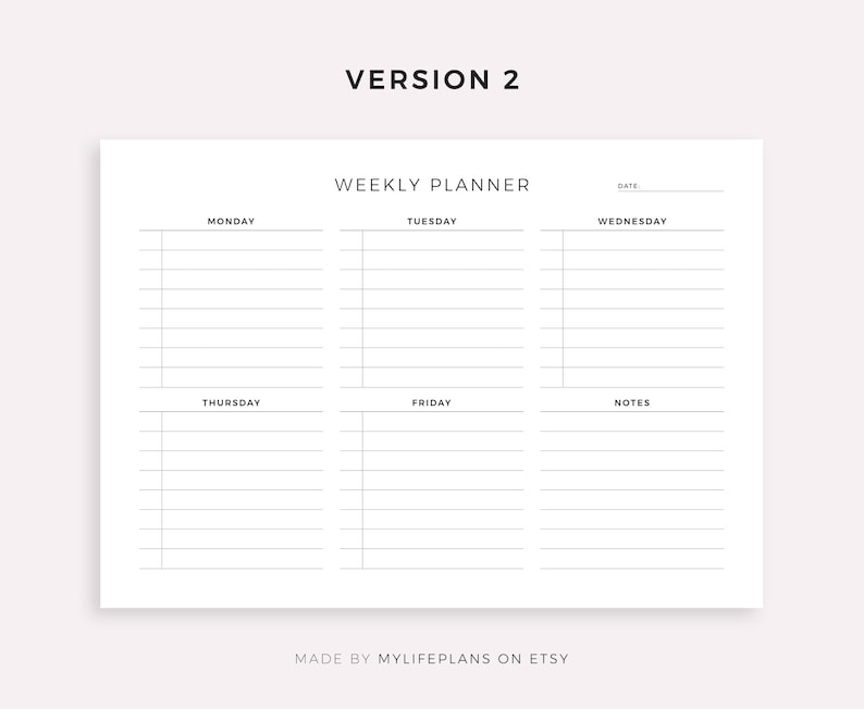 Five Day Weekly Planner Printable to Do List Weekly Schedule - Etsy
