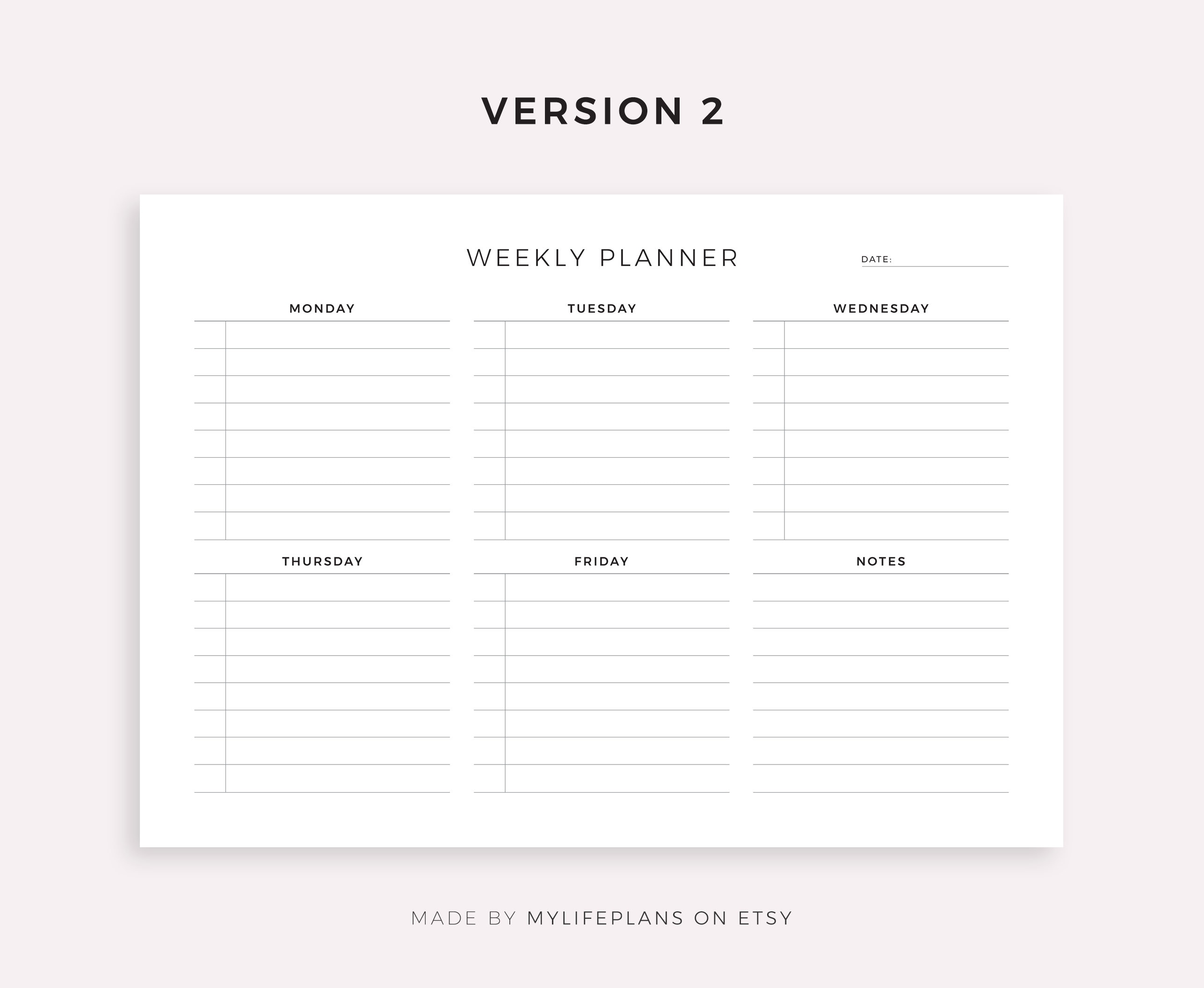 Five Day Weekly Planner Printable to Do List Weekly Schedule - Etsy