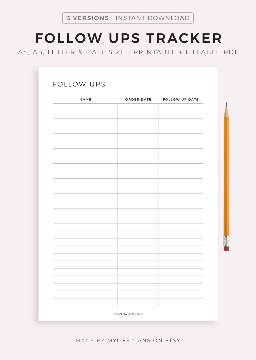 Follow Ups Tracker Printable, Customer Orders Tracking, Sales Tracking ...