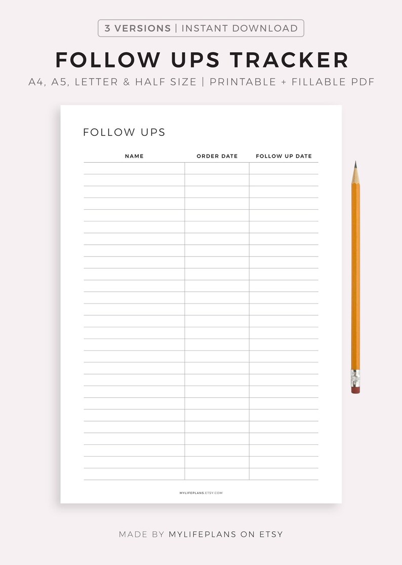 Follow Ups Tracker Printable Customer Orders Tracking Sales - Etsy