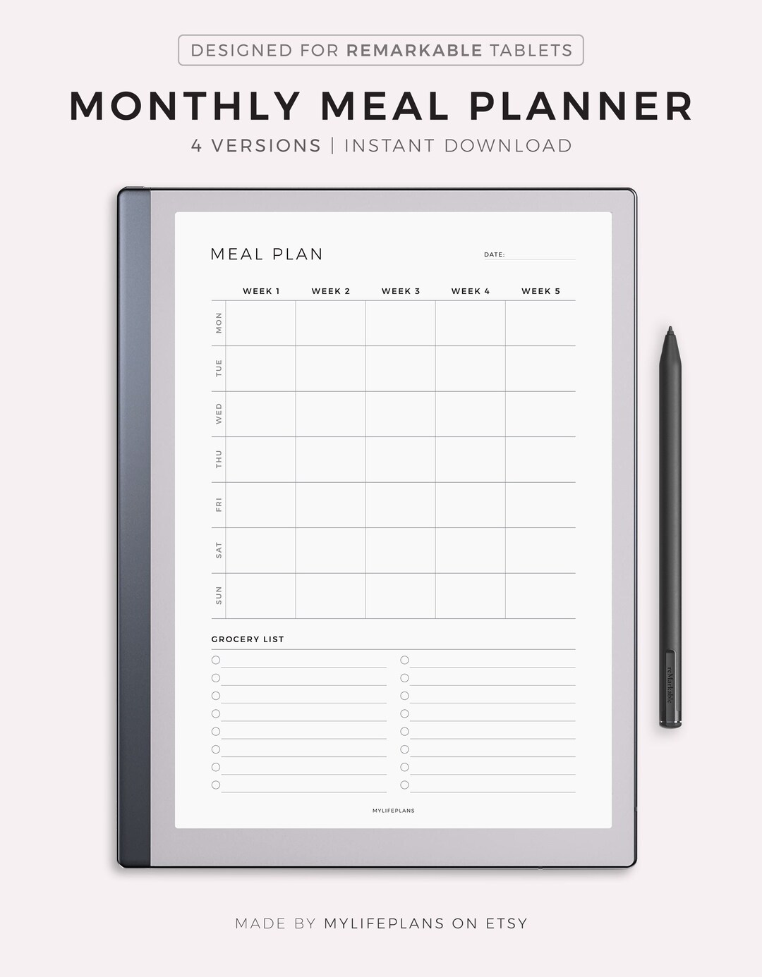 Monthly Meal Planner, 30 Day Menu Planner, Food Planner, Health ...
