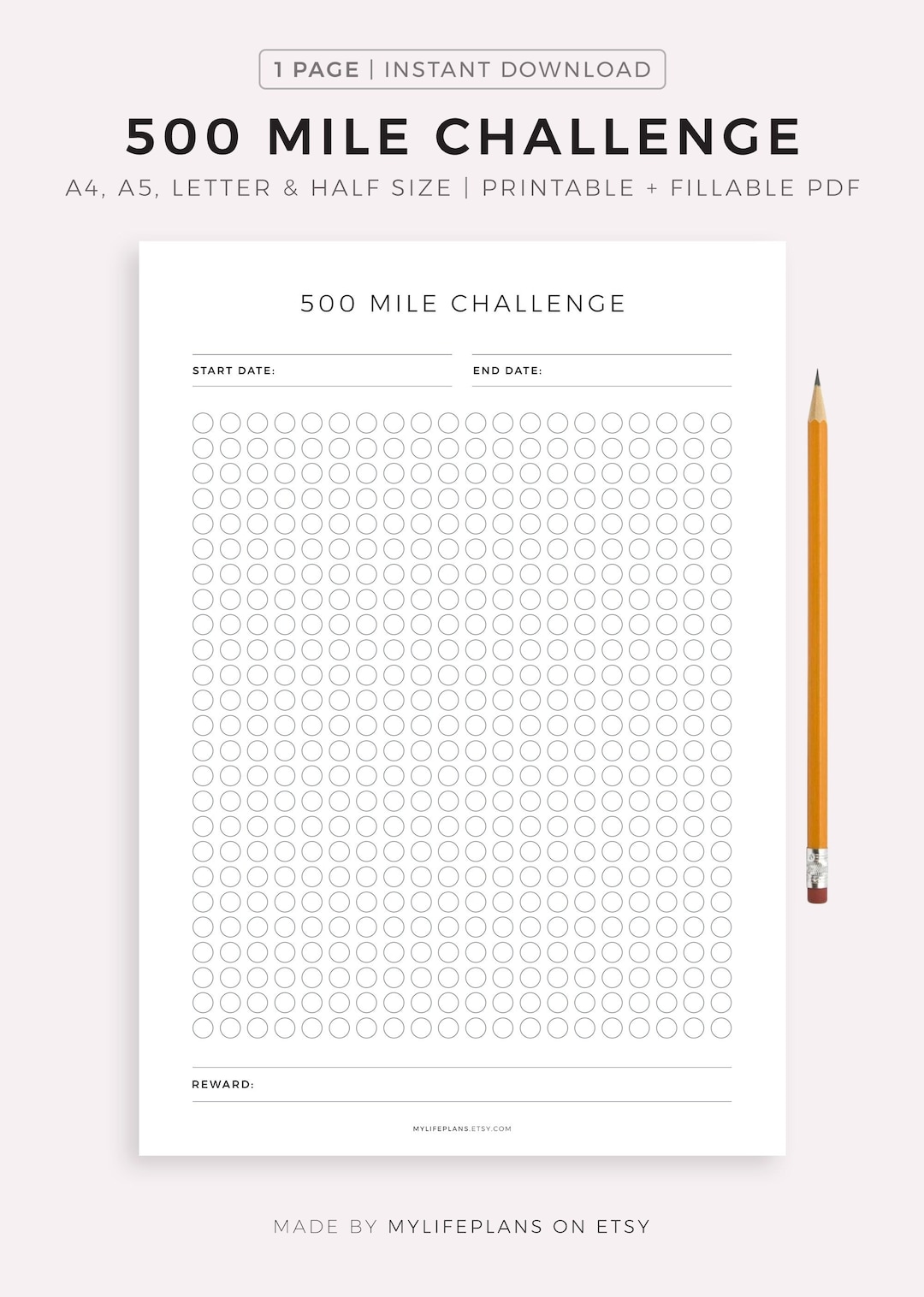 500 Mile Running or Walking Challenge Printable, Workout Challenge ...