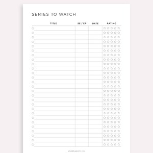 TV Series to Watch List Printable, TV Show List, Season and Episode ...