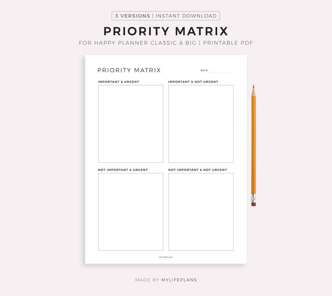 Priority Matrix Printable for Happy Planner Classic & Big, Instant ...