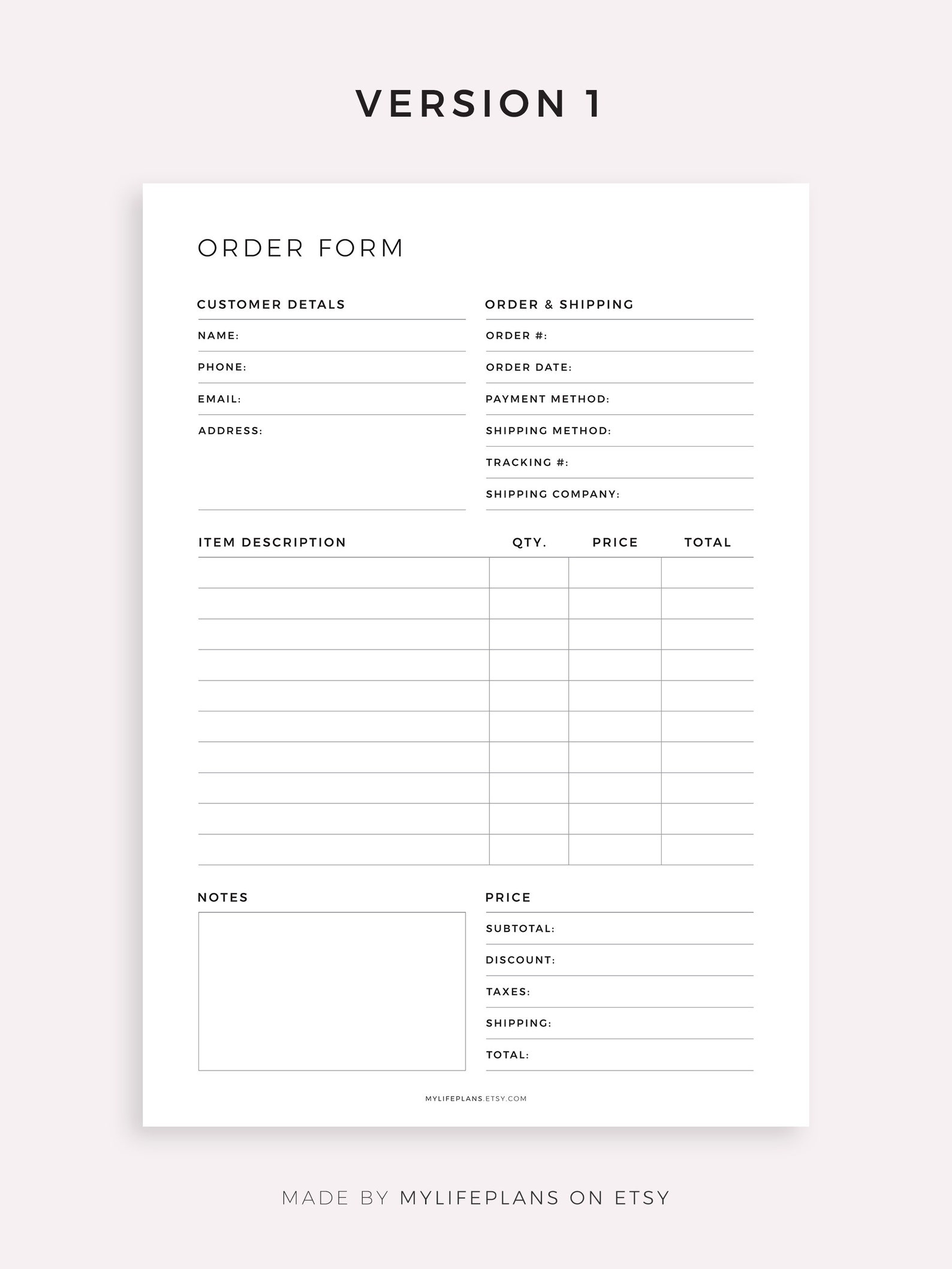 Fillable Order Form Template Printable, Order Form for Small Business ...