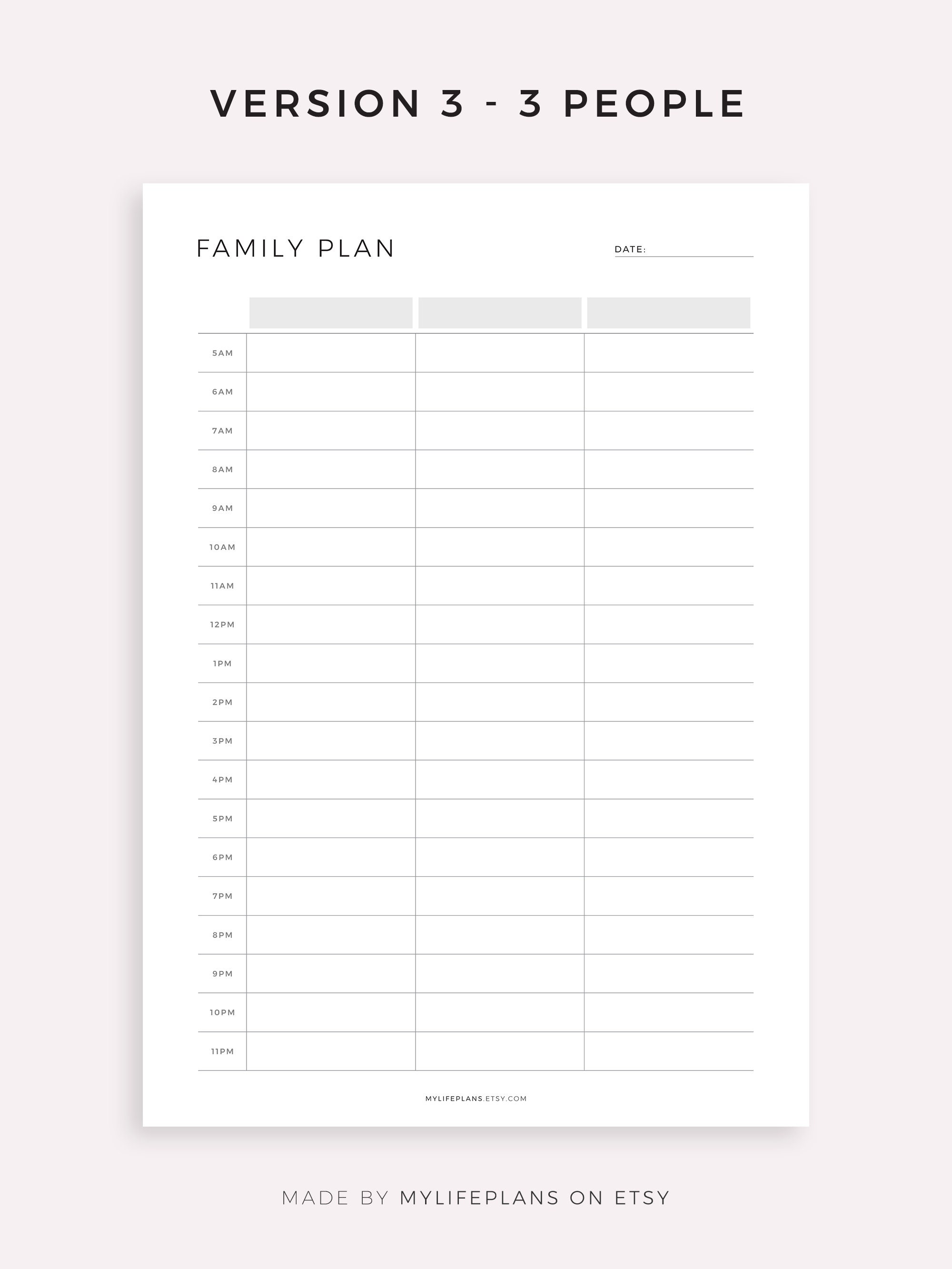 Hourly Family Planner Printable, Family Daily Planner, Family Schedule ...