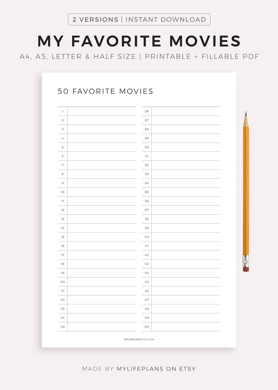 My Favorite Movies List, Best Movies I've Watched, Movie Ranking, A4/a5 ...