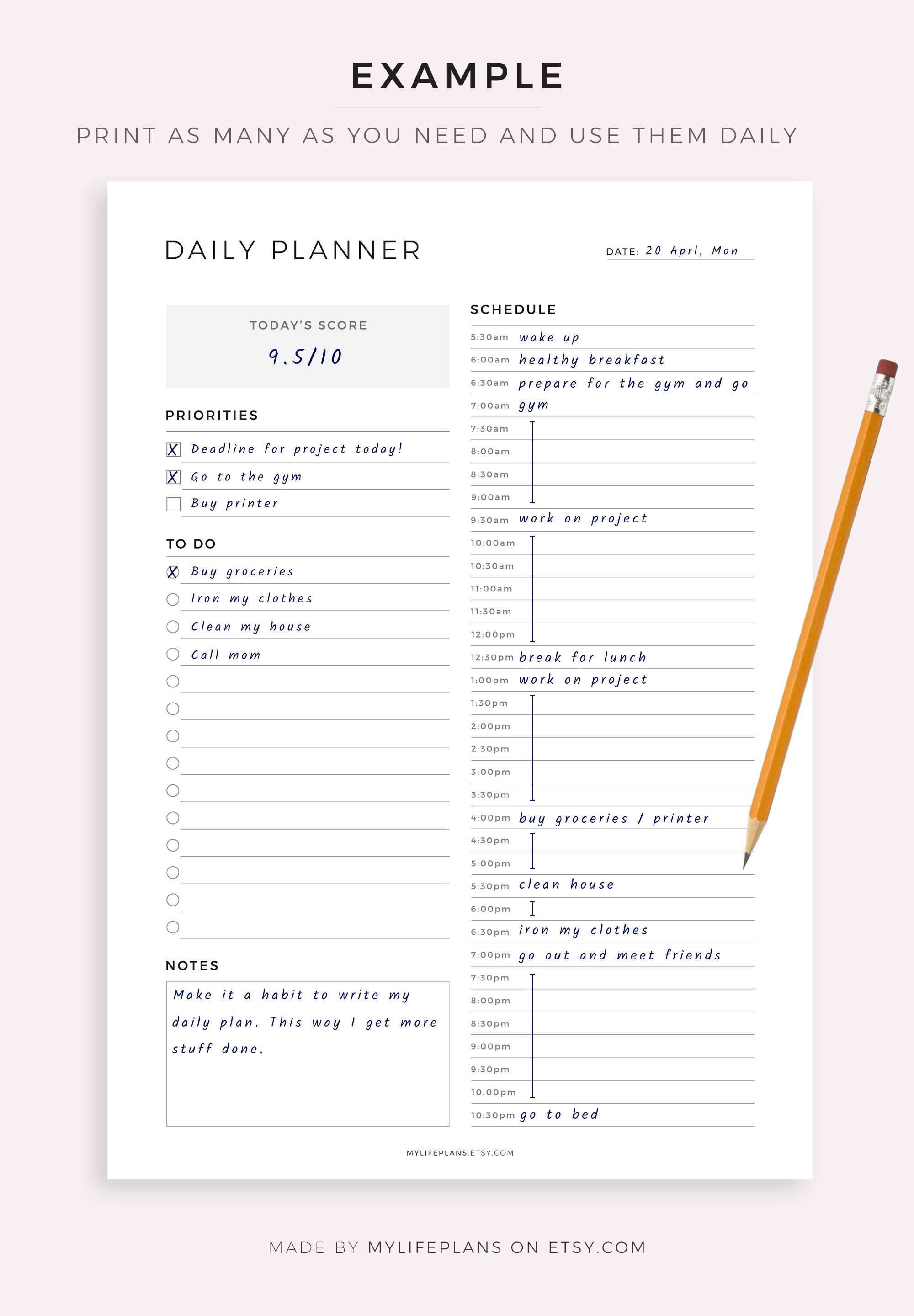 Printable Hourly Planner Daily Planner Daily to Do List Day | Etsy