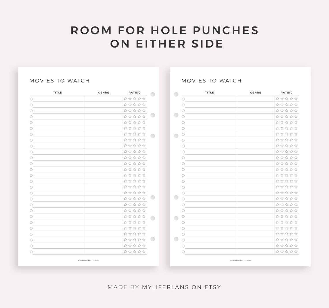 Movies to Watch List Printable, Movie Planner, Movie Tracker, Film ...
