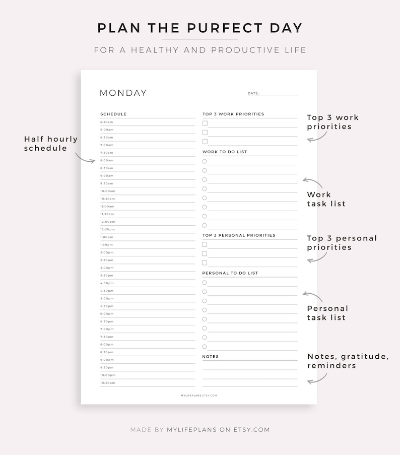 Work From Home Planner, Personal Daily Planner, Daily Hourly Planner ...