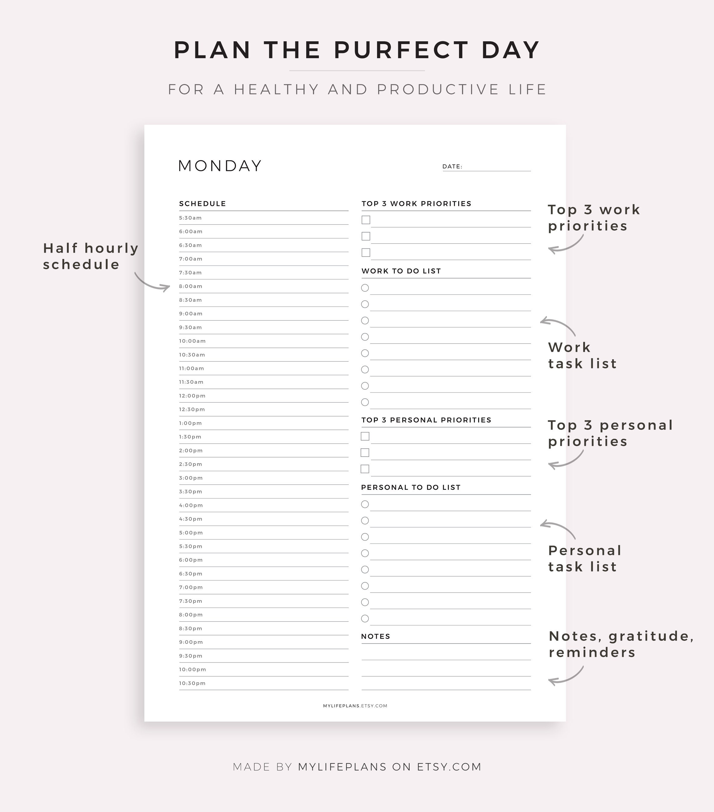 Work From Home Planner, Personal Daily Planner, Daily Hourly Planner ...