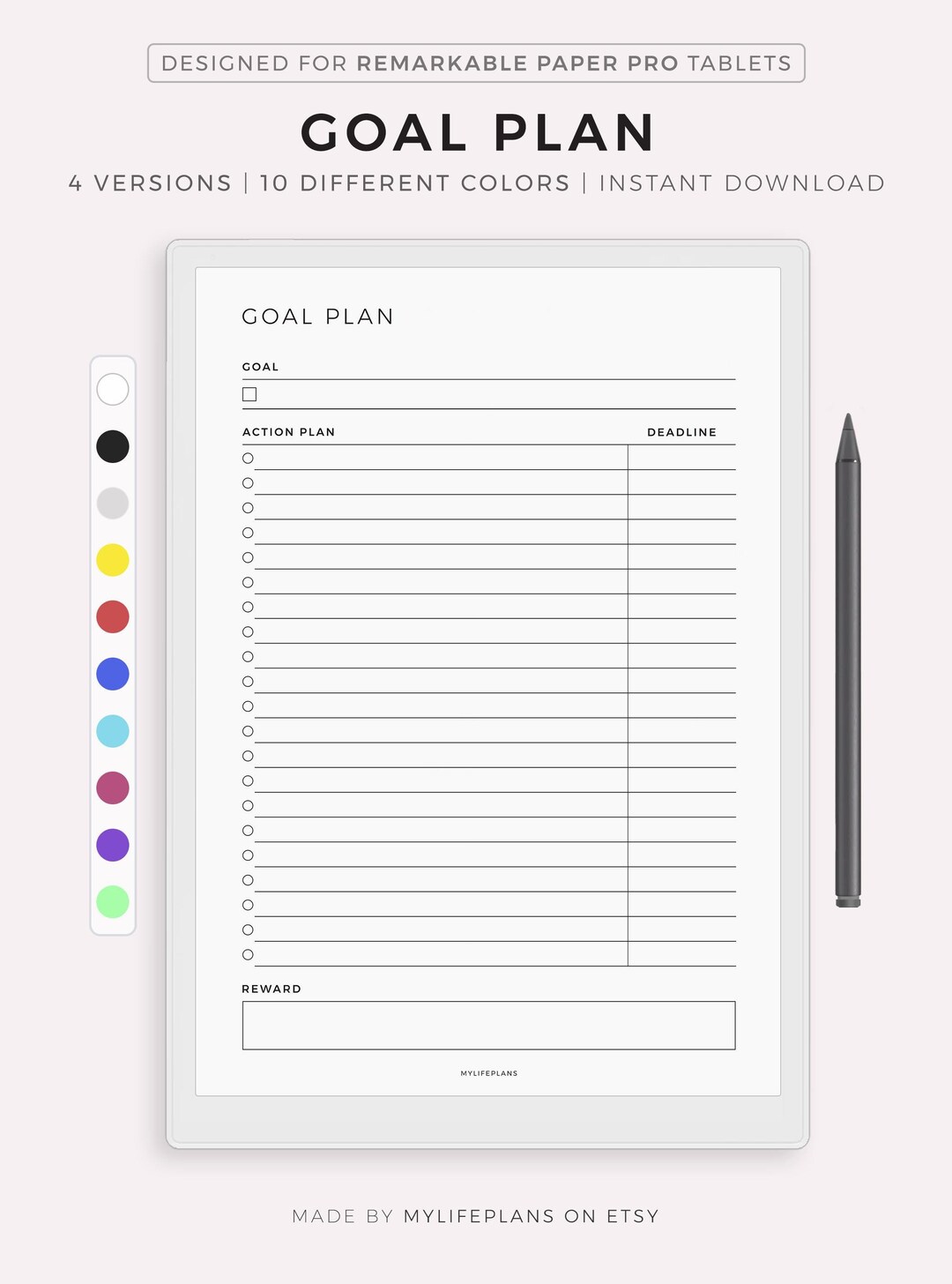 Goal Planner, Goal Setting, Goal Progress, Compatible With Remarkable ...