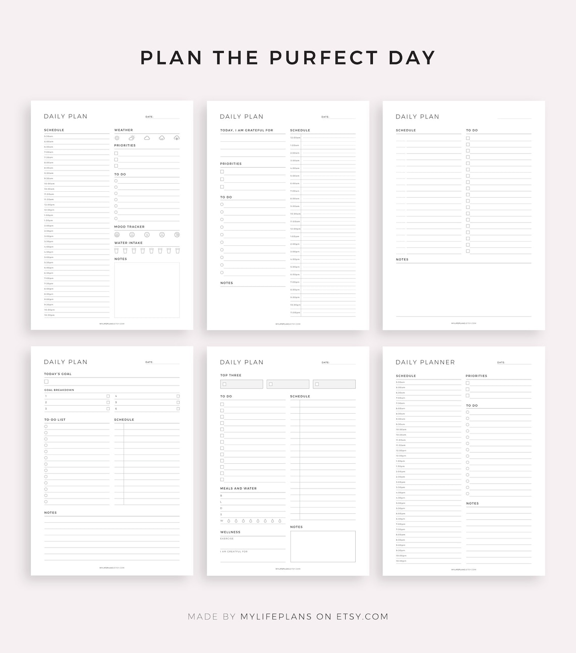 Daily Planner Inserts Bundle Daily Schedule Printable Daily - Etsy