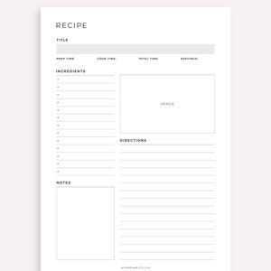 Recipe Book Template Printable, Blank Recipe Page, Cook Book Journal ...