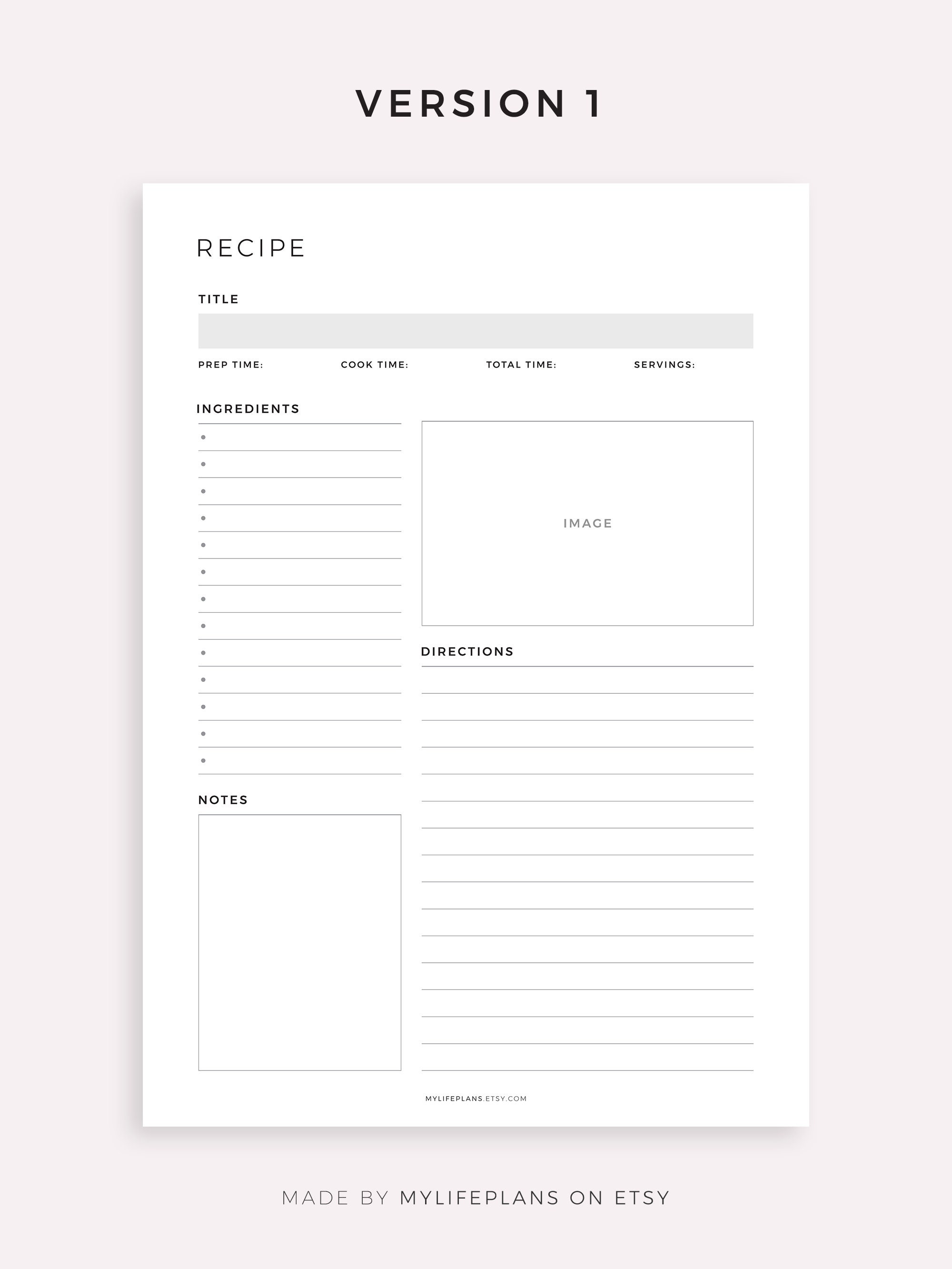 Recipe Book Template Printable, Blank Recipe Page, Cook Book Journal ...