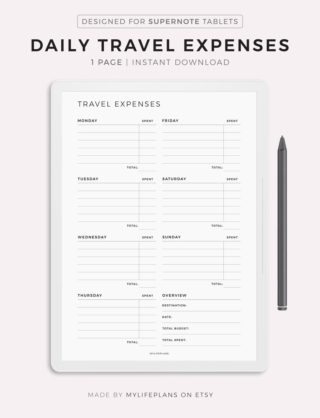Daily Travel Expenses Tracker - Vacation Spending, Work Travel Spending ...