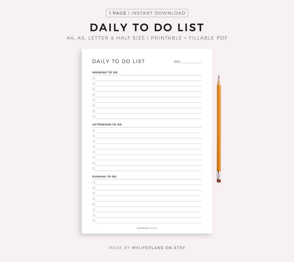 Daily to Do List Printable, Daily Task List Template PDF, Daily ...