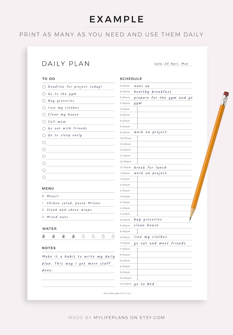 Hourly Planner Printable, Daily to Do List, Undated Daily Planner PDF ...