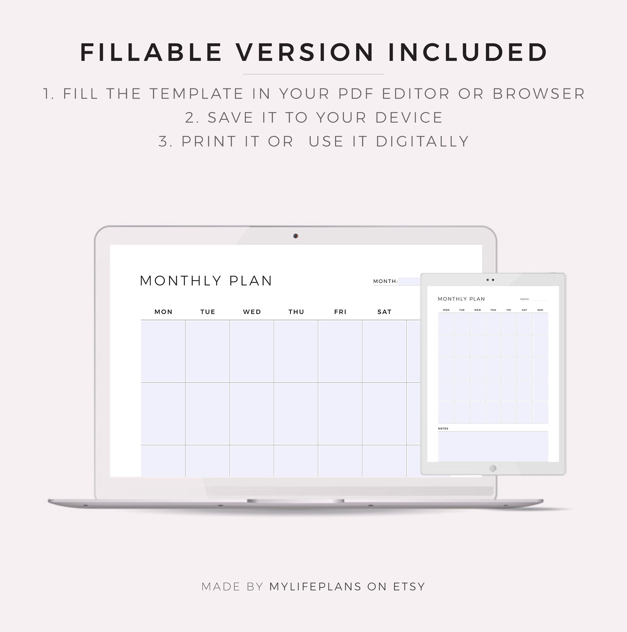 Simple Monthly Planner Printable Minimal Monthly Schedule - Etsy