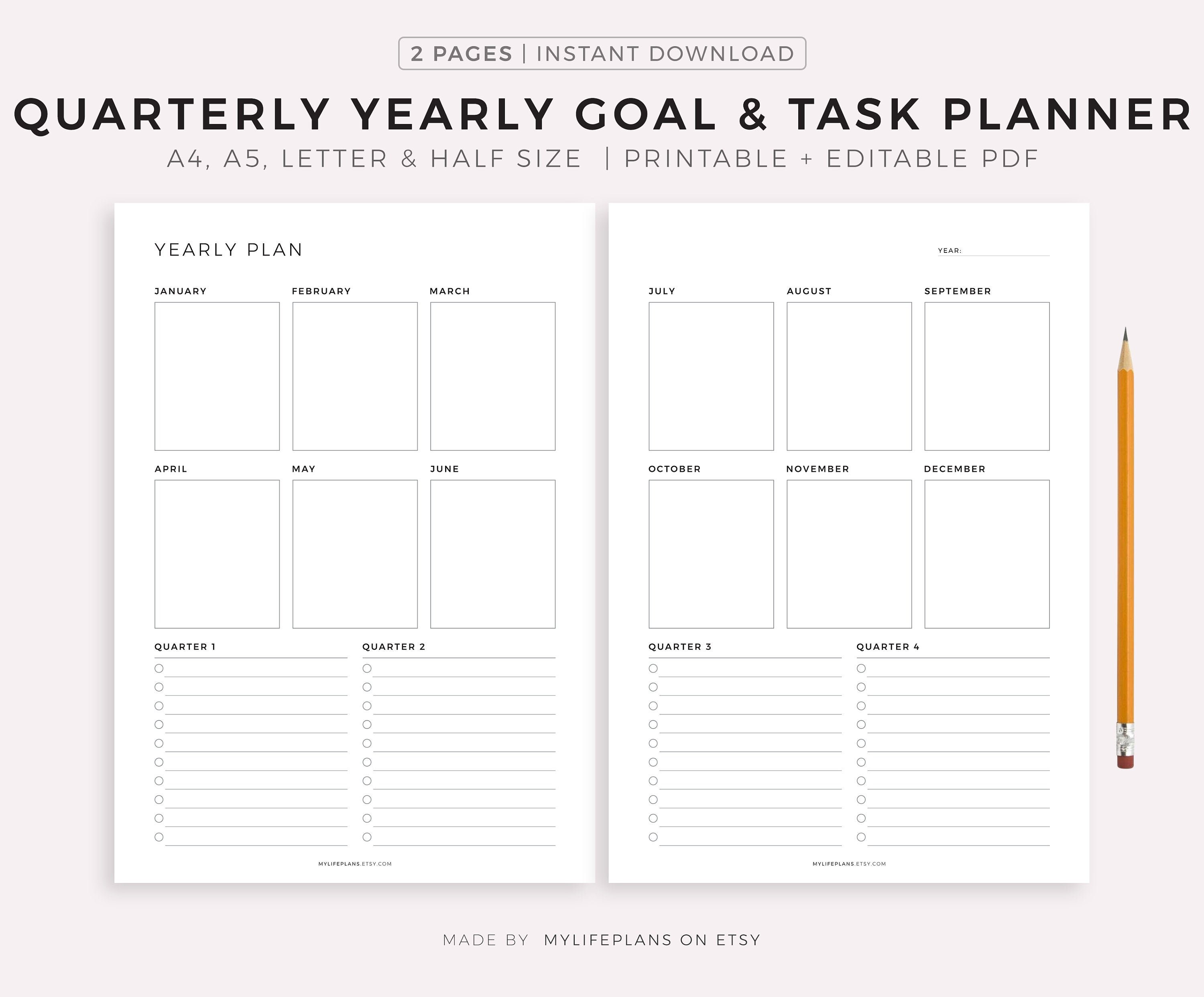 Quarterly Yearly Planner Printable Yearly Goals & Tasks | Etsy