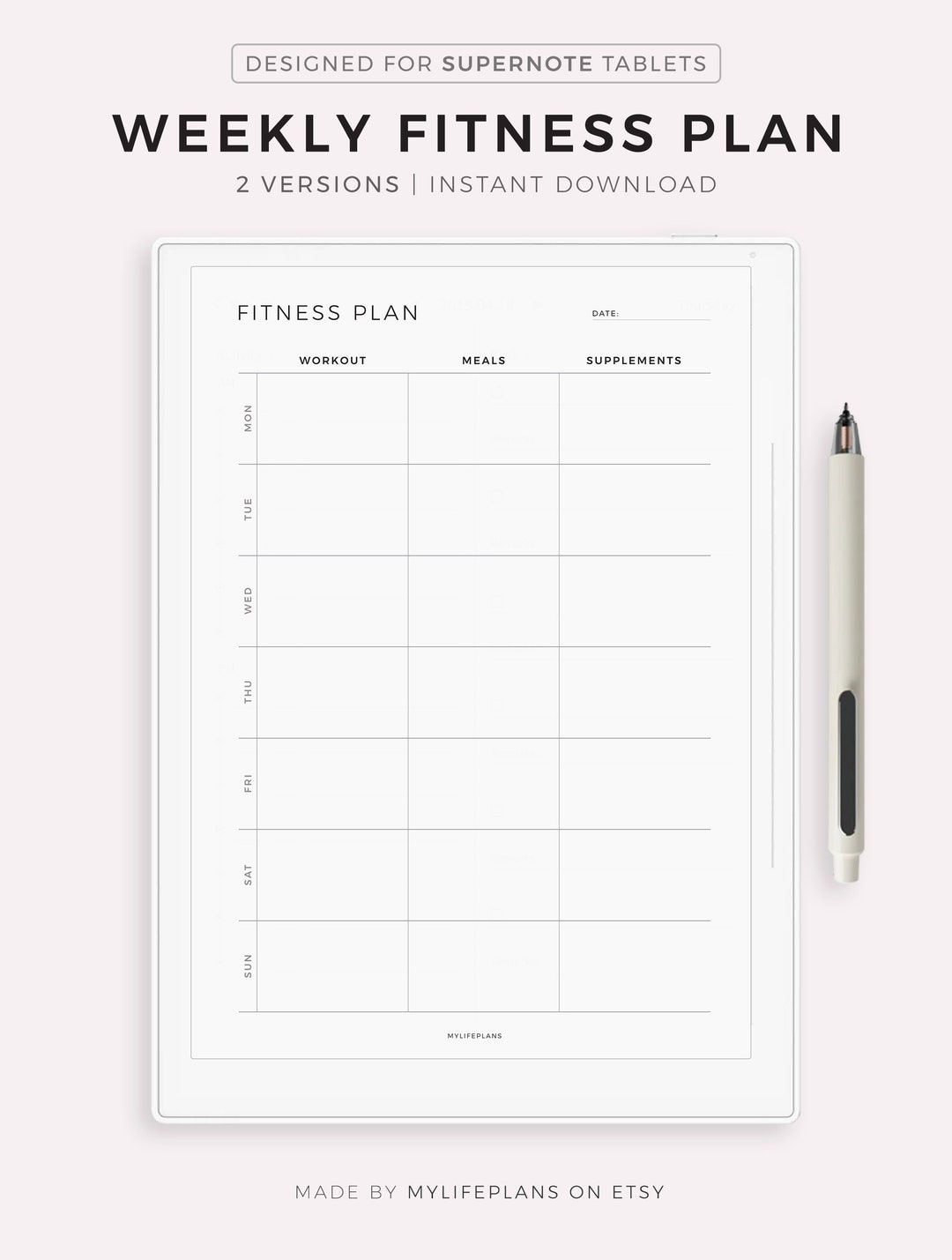 Weekly Fitness Planner, Workout Planner, Meal Planner, Vitamin Intake ...