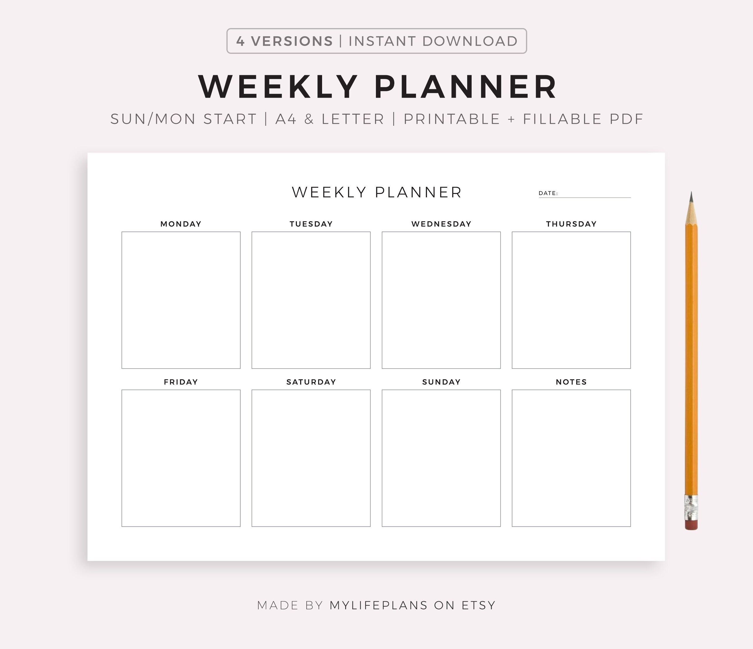 Weekly Planner Printable Landscape Minimalist Weekly Etsy Singapore