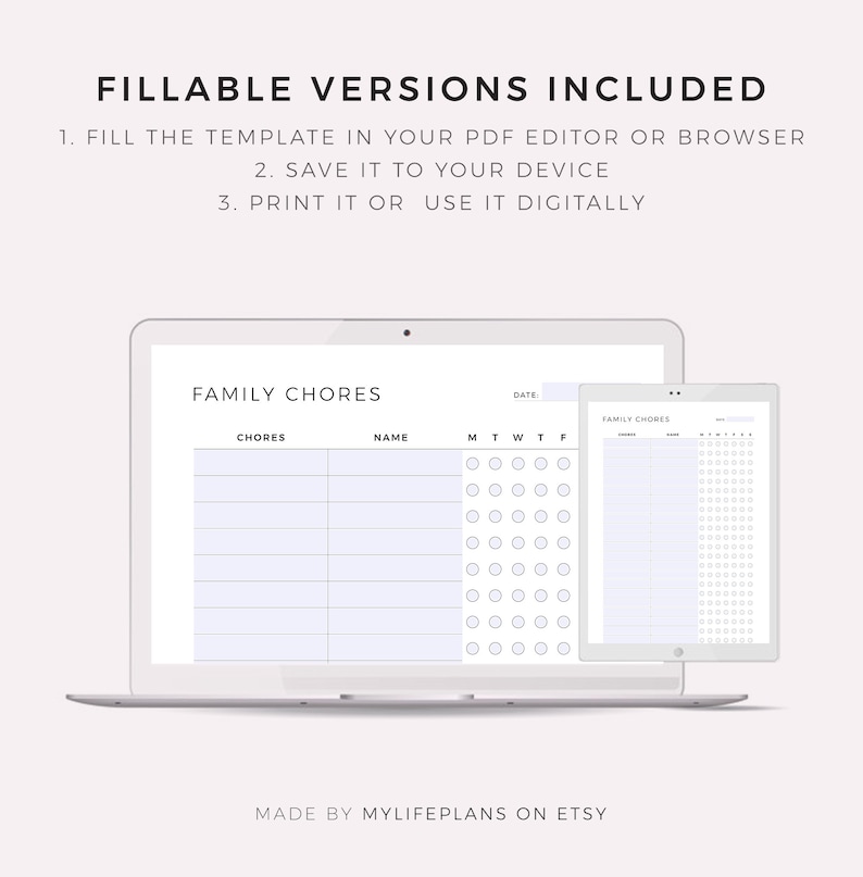 Simple Weekly Family Chores Printable, Kids & Adults House ...