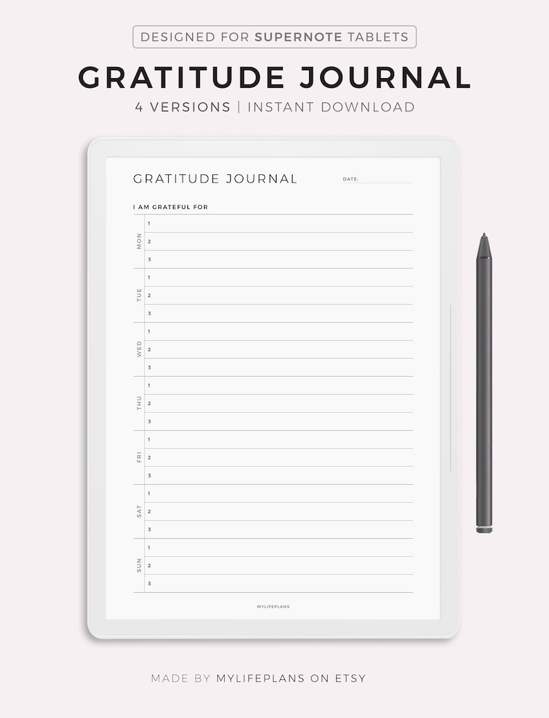 Weekly Gratitude Journal for Supernote A5X2/A5X/A5/A6X2/A6X/A6, Instant ...