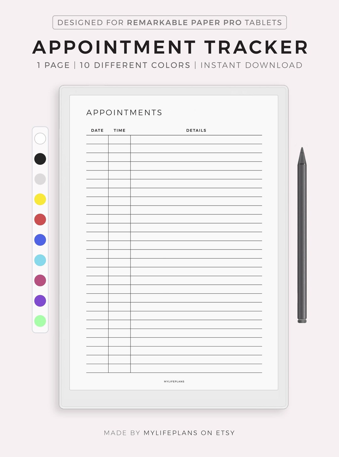 Simple Appointment Tracker for Remarkable Paper Pro, Appointment ...