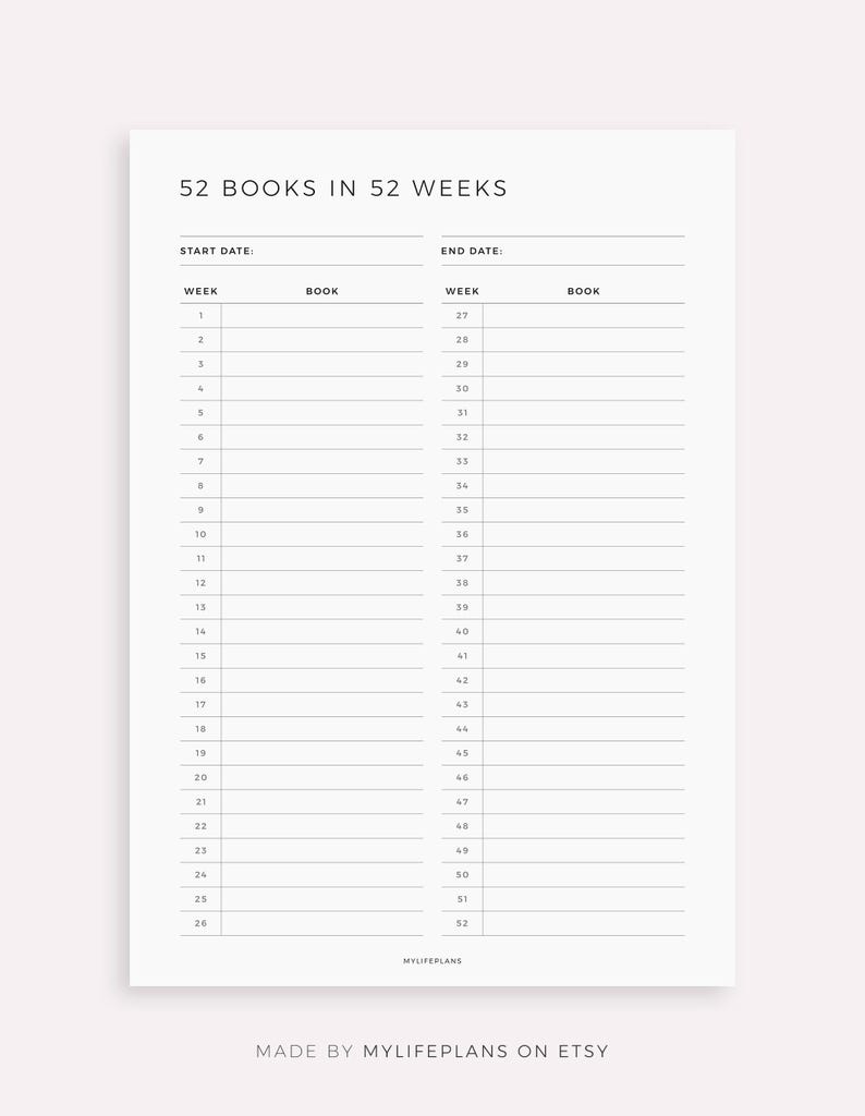 Read 52 Books in 52 Weeks Challenge, Book Reading Tracker, Books to ...