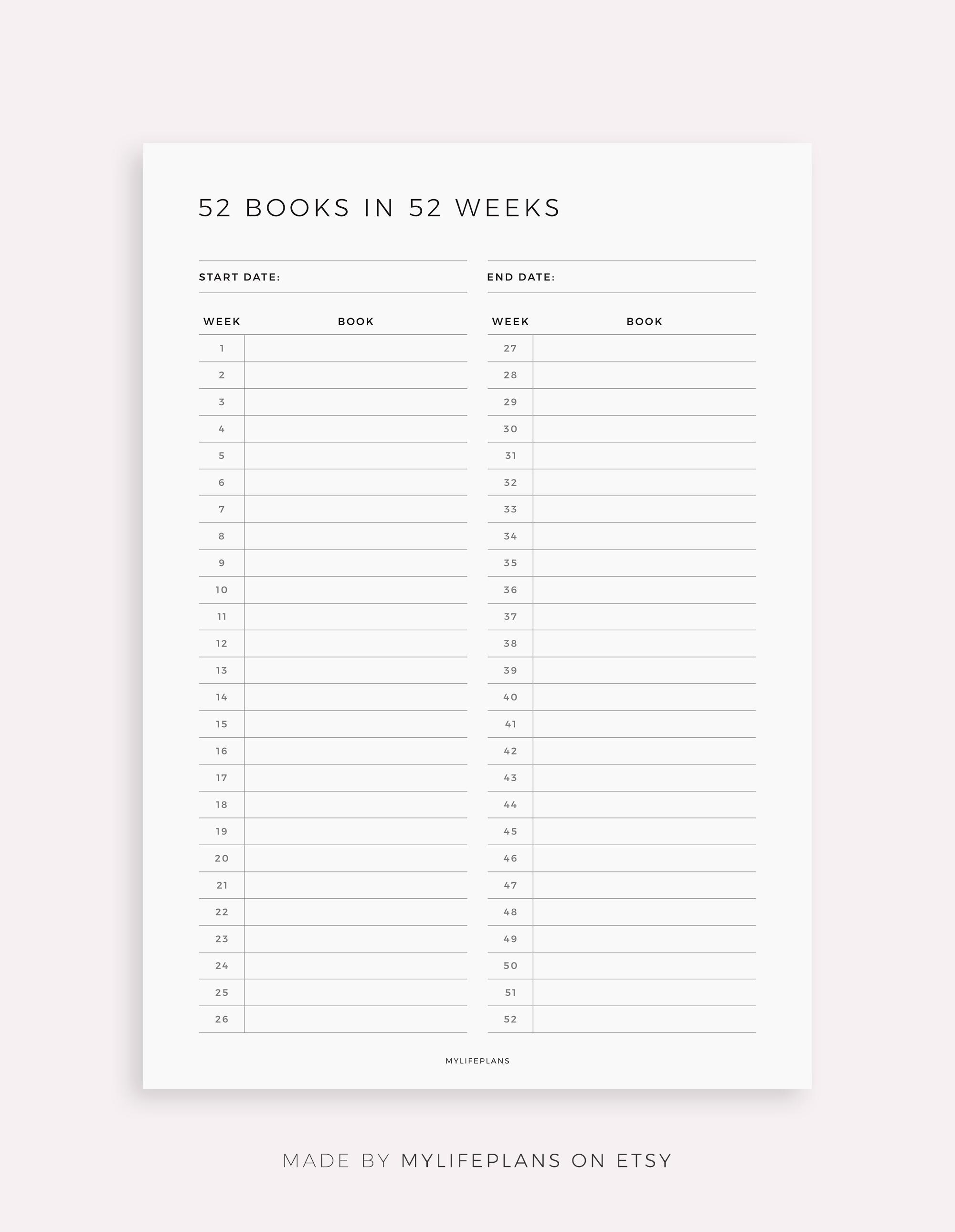 Read 52 Books in 52 Weeks Challenge, Book Reading Tracker, Books to ...