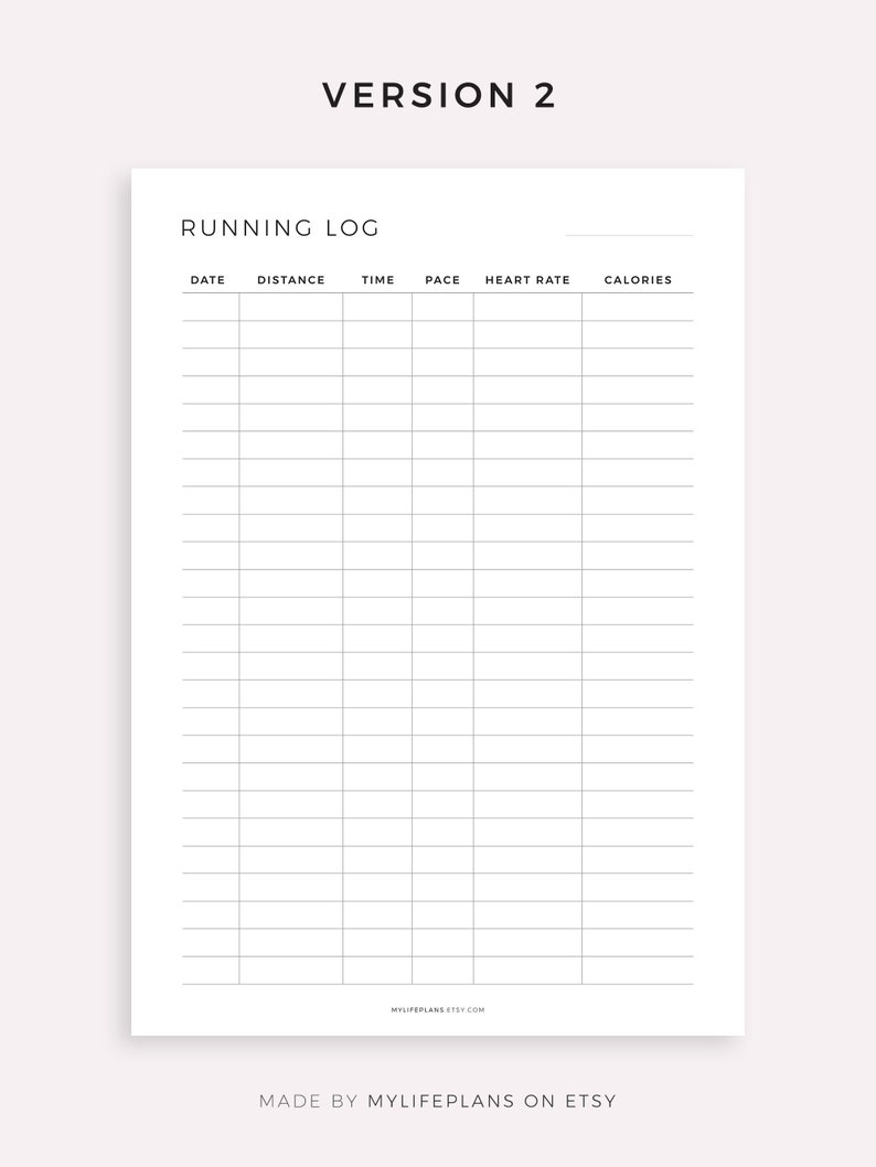 Printable Running Log Template, Running Tracker, Cardio Training Log ...
