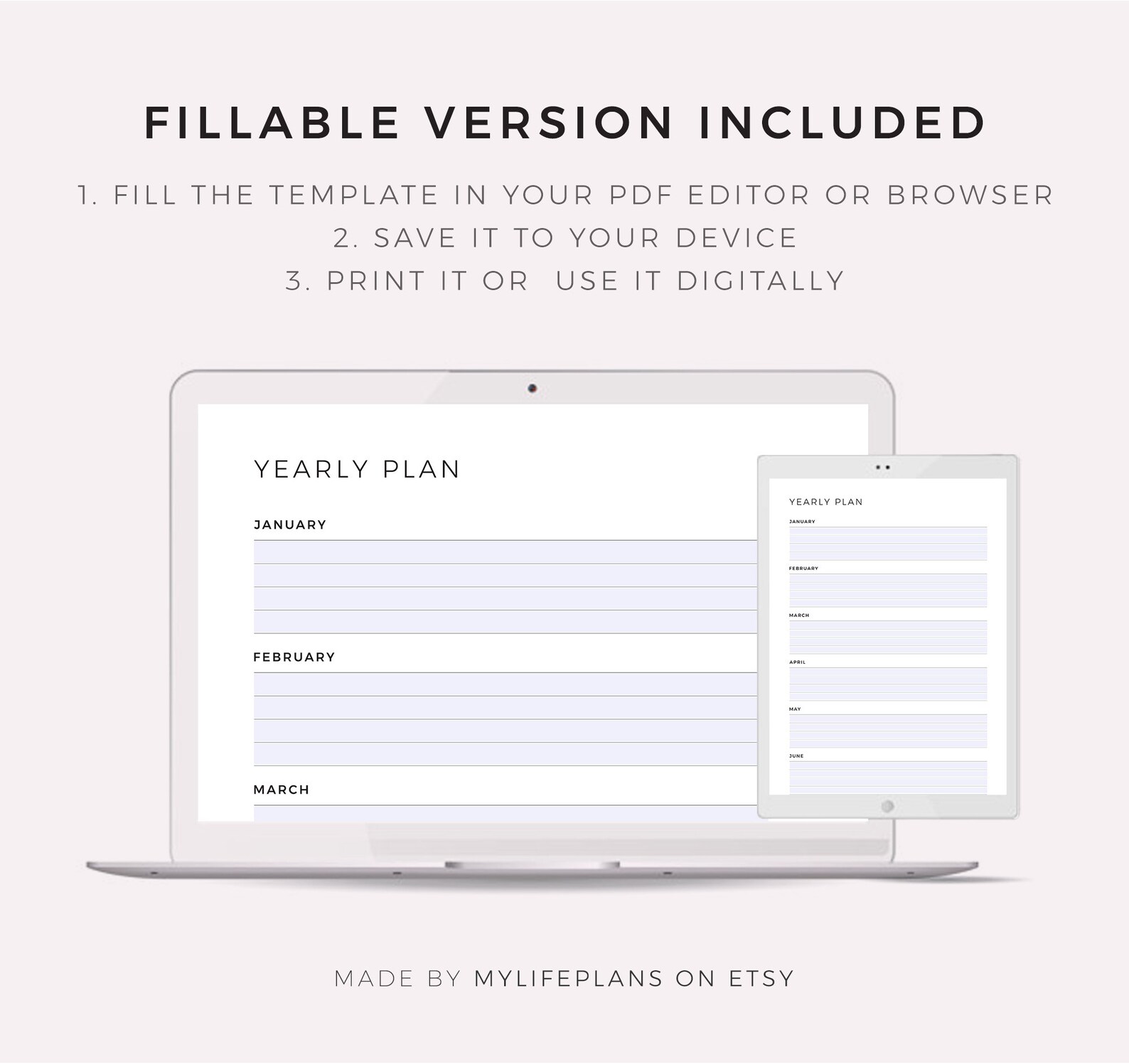 Yearly Overview, Two Page Yearly Planner Printable, Year at a Glance ...