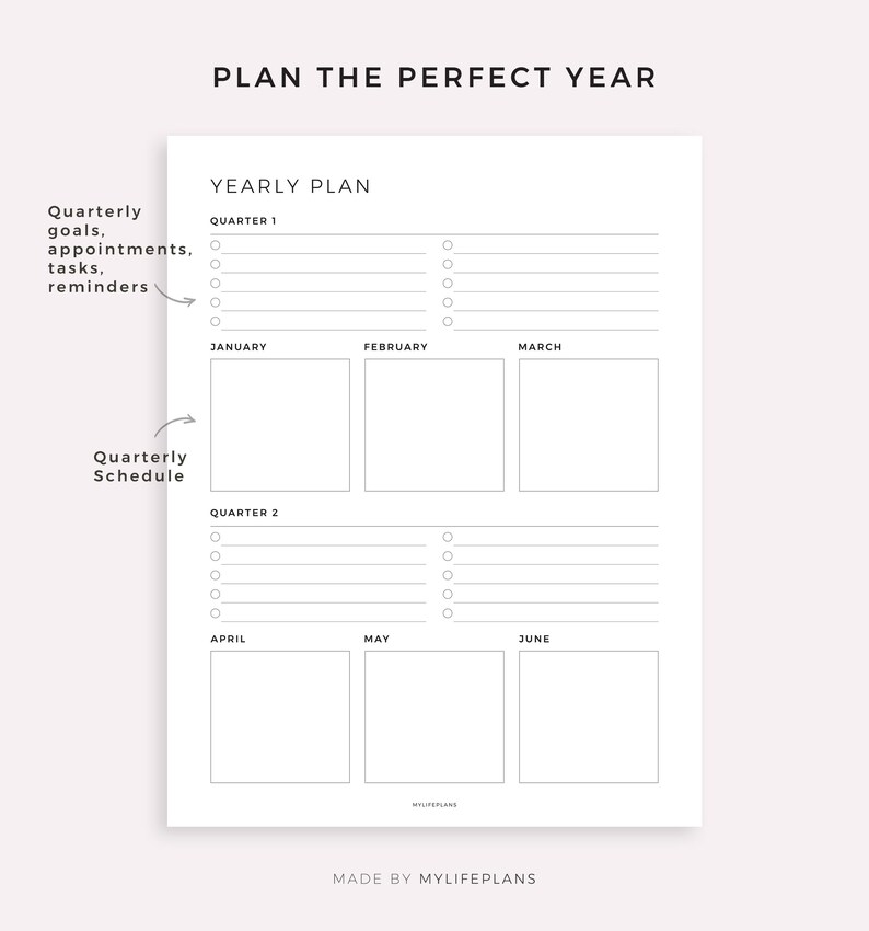Yearly Planner, Quarterly Goals, Tasks & Reminders, Printable for Happy ...