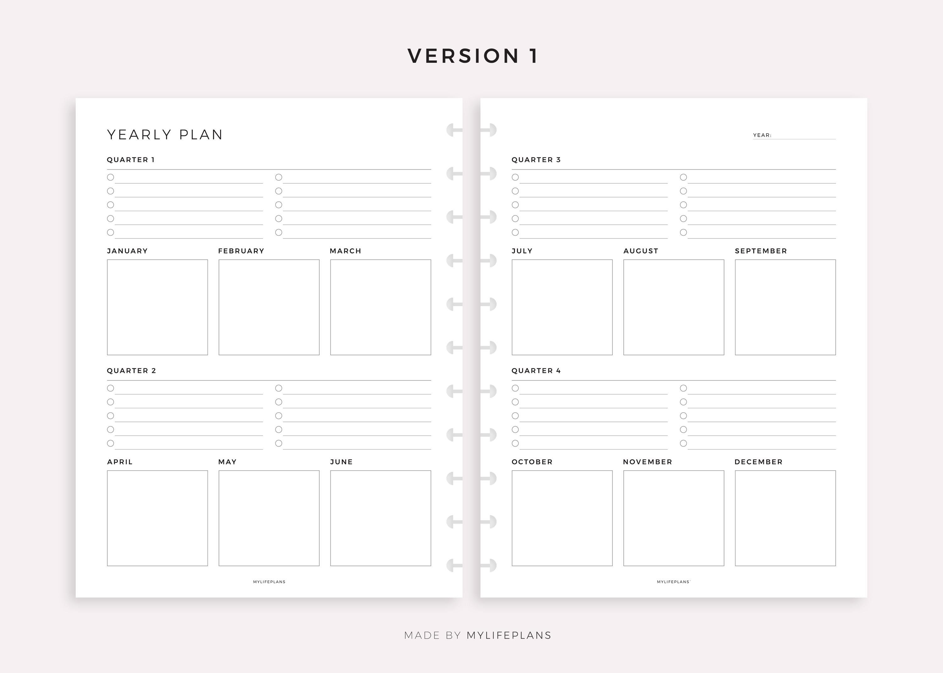 Yearly Planner, Quarterly Goals, Tasks & Reminders, Printable for Happy ...