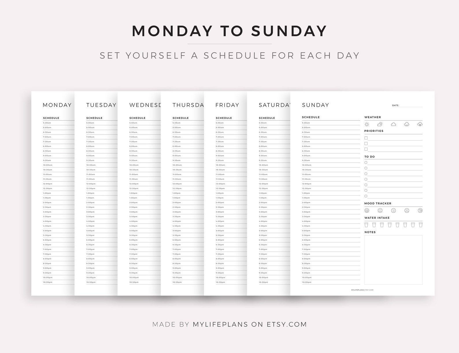Printable 7 Day Planner Daily Planner Weekly Planner Half - Etsy